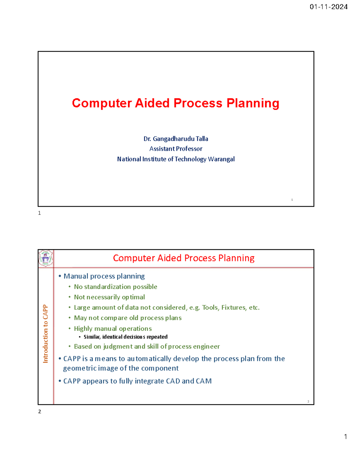 7 CAPP - Computer Aided Process Planning Overview and Techniques - Studocu