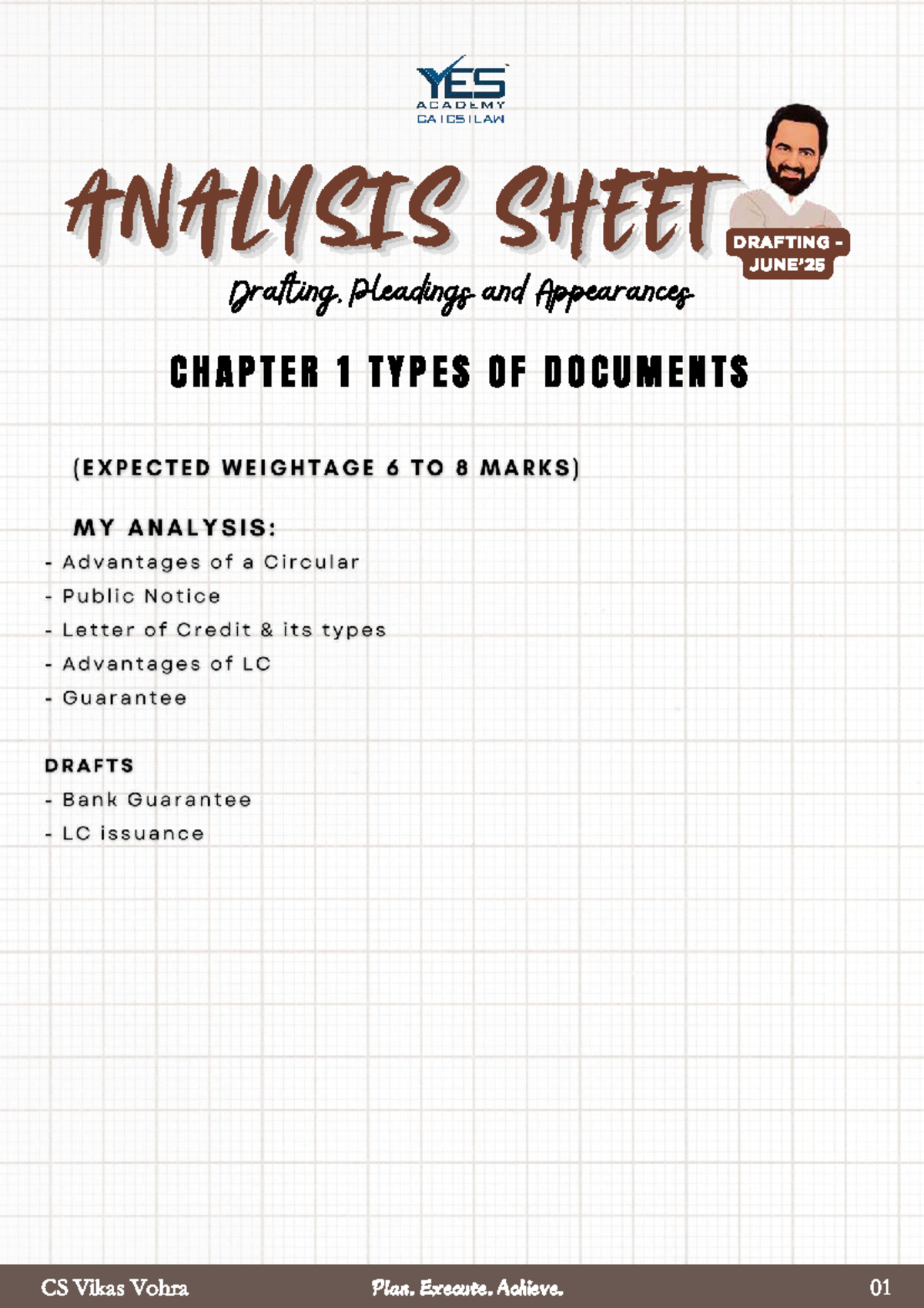 Drafting Analysis Sheet: Pleadings & Appearances (CS June'25) - Studocu