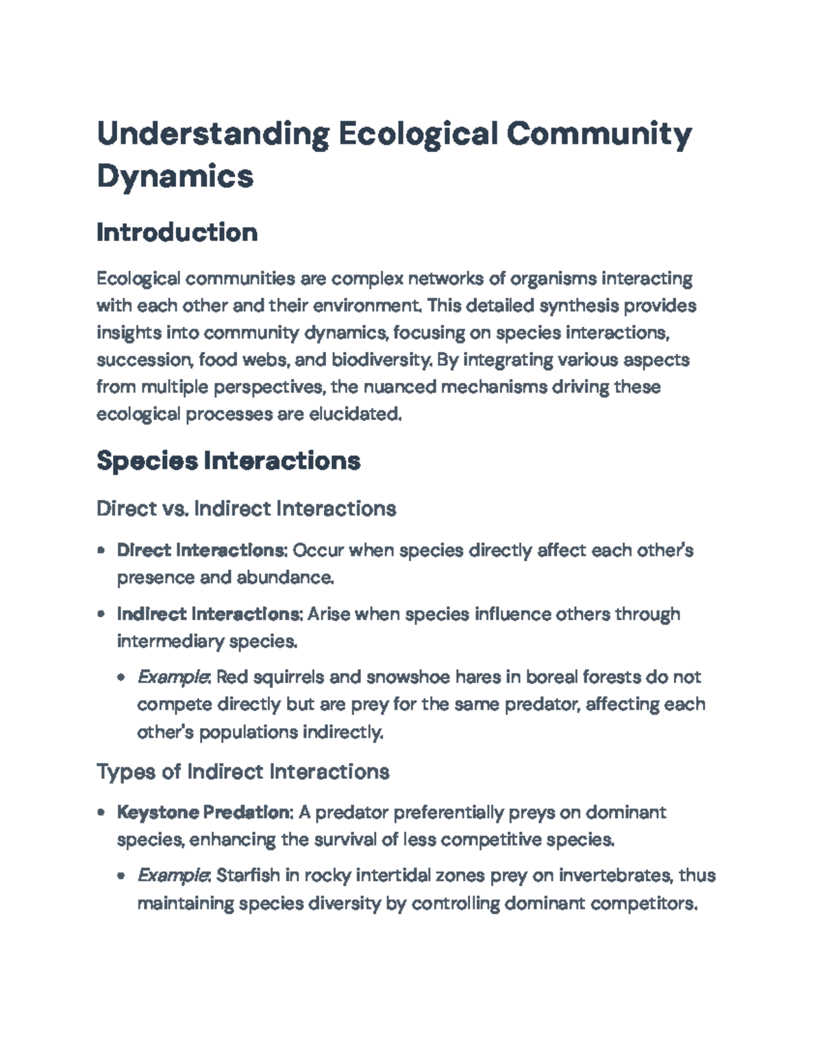 Ecological Community Dynamics (BIO 101): Species Interactions ...