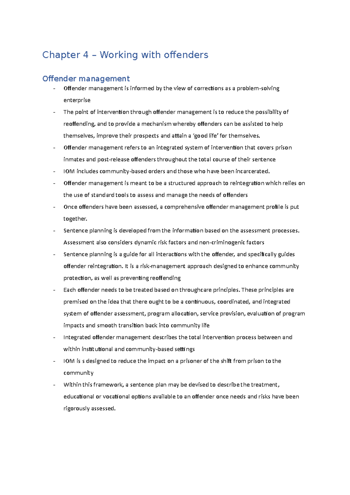 Chapter 4 – Working with offenders - Chapter 4 – Working with offenders Offender management ...