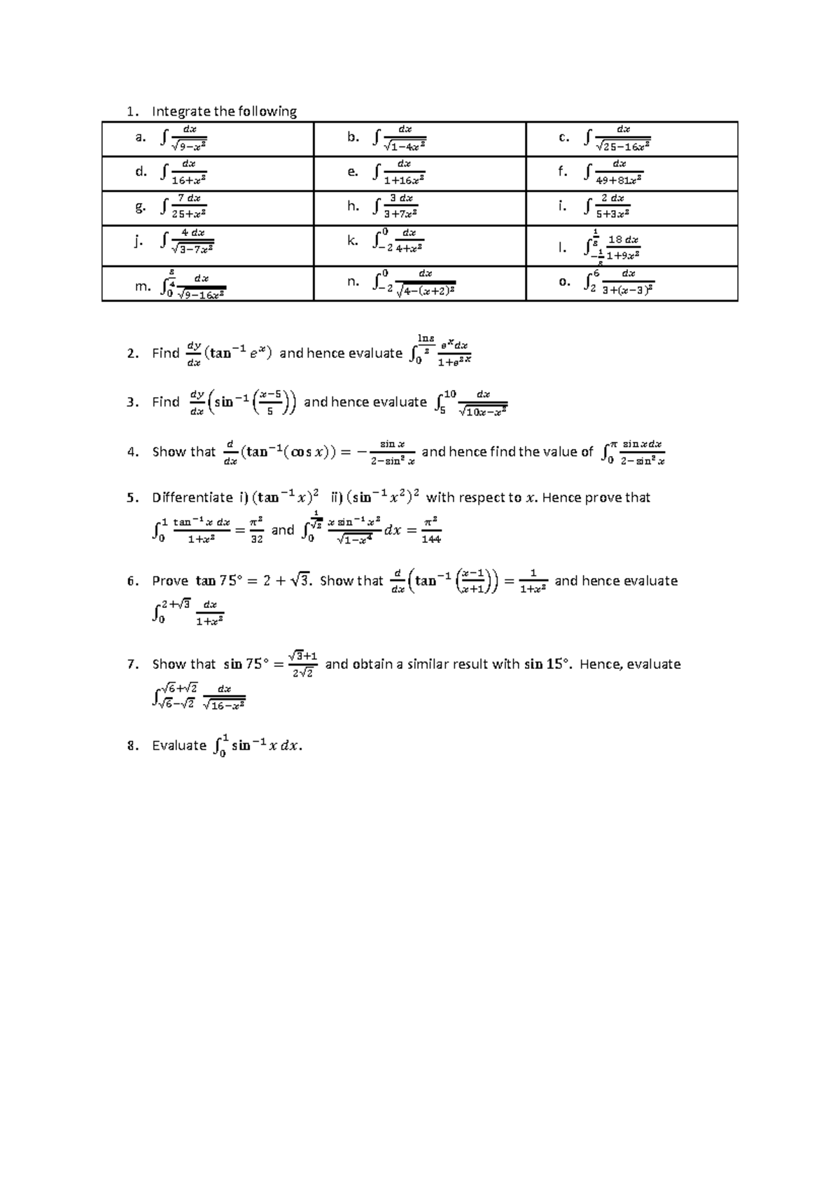 MATH 101: Inverse Trigonometry - Integration Techniques and Examples ...