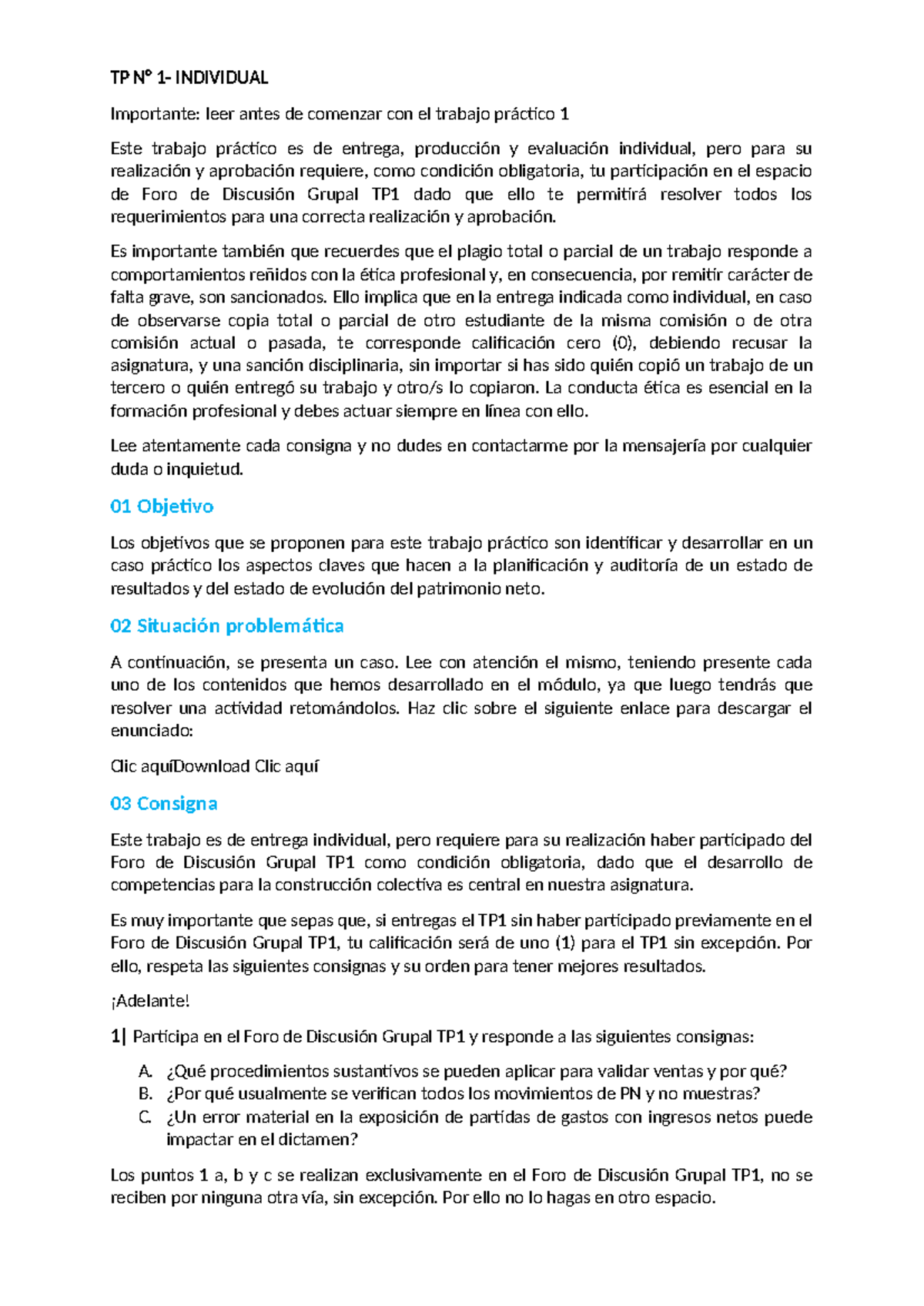 TP 1 - Consigna y Pautas para el Trabajo Práctico Individual - Studocu