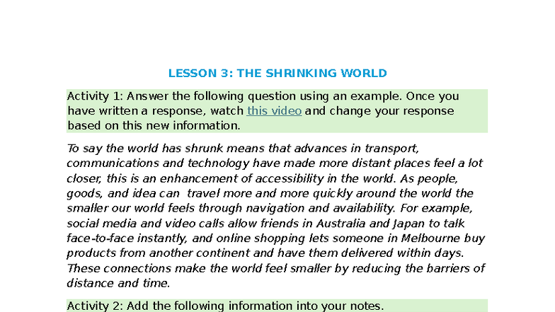 LESSON 3: THE SHRINKING WORLD - Understanding Globalisation ...
