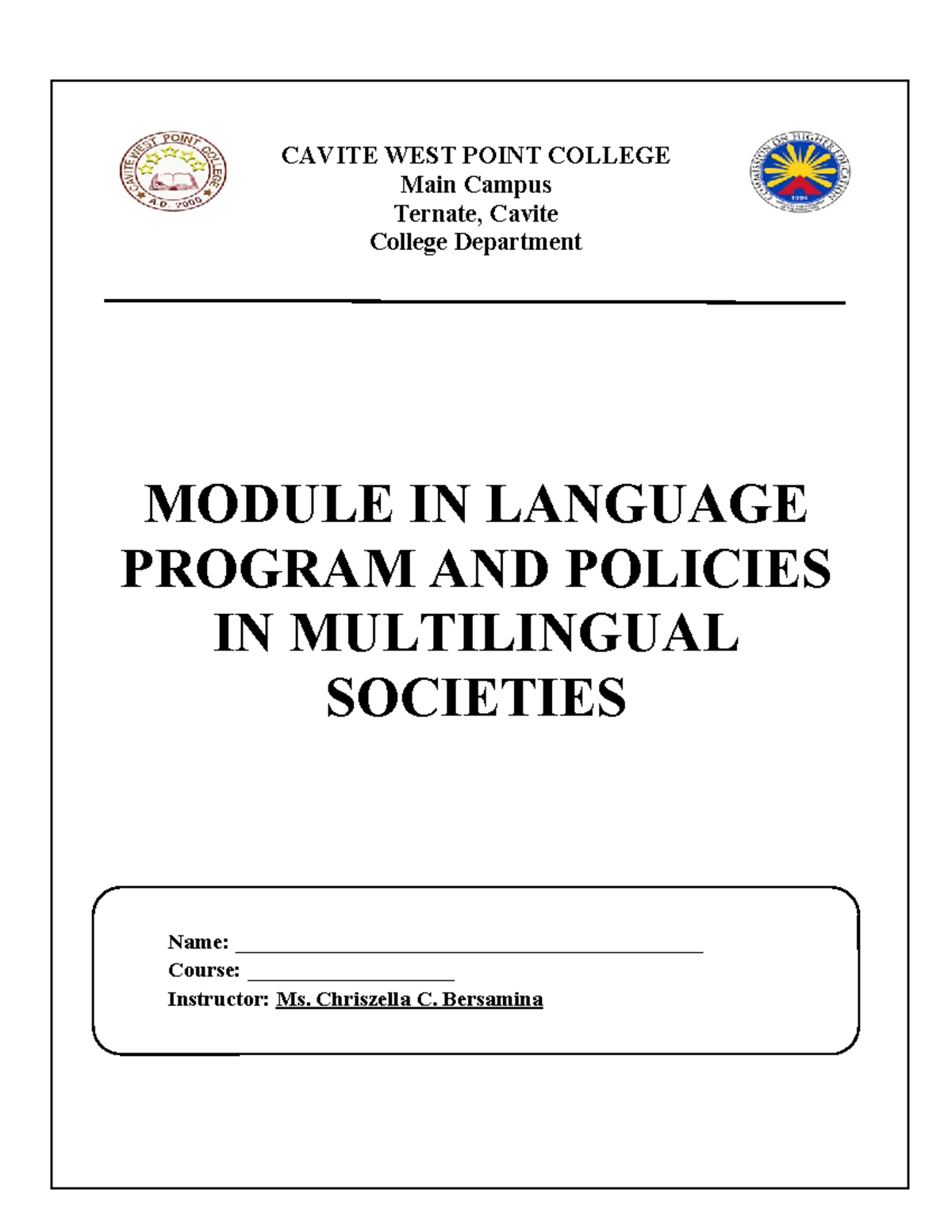 Language Program & Policies in Multilingual Societies: Module Overview ...
