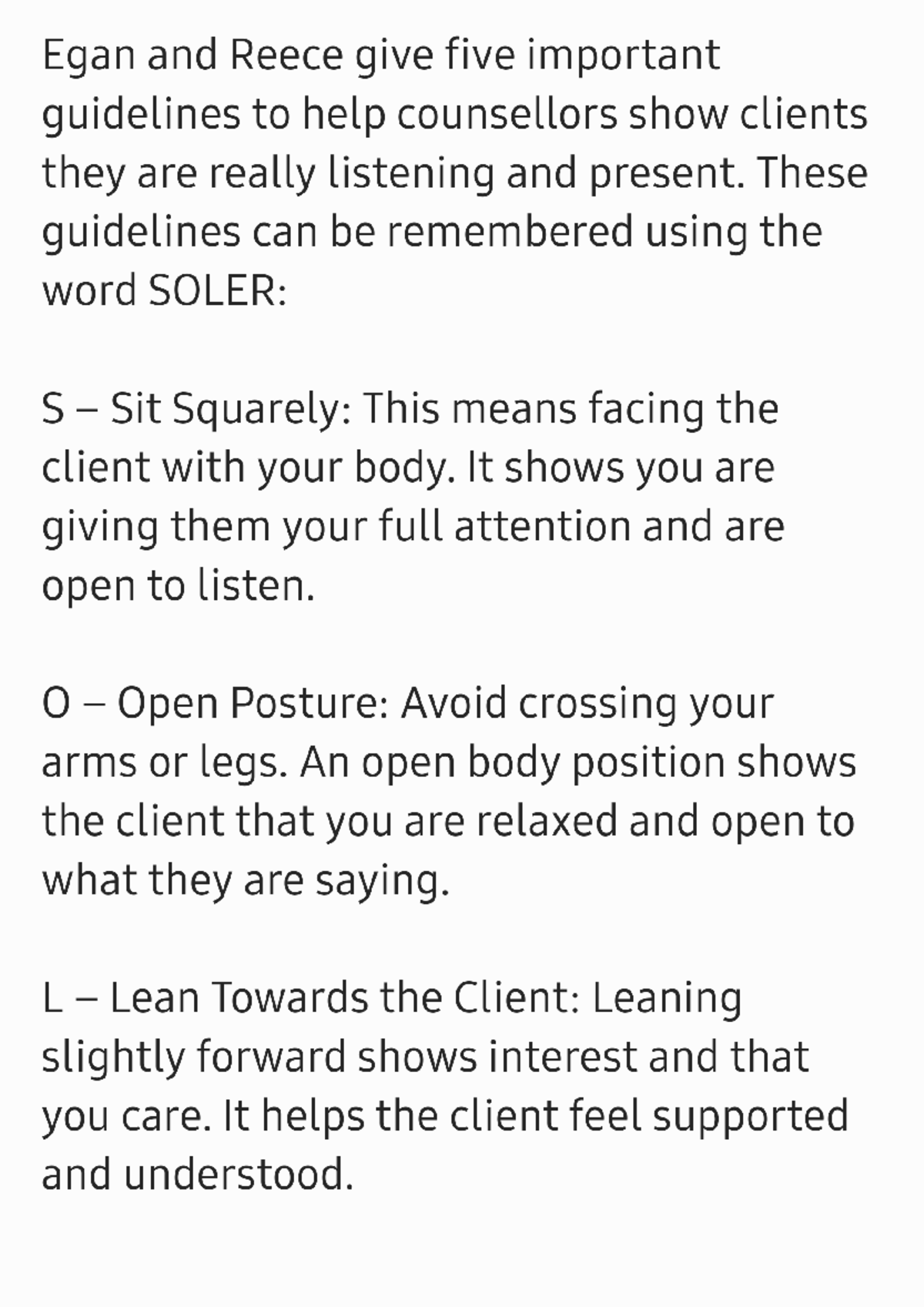 Guidelines for Active Listening in Counseling: SOLER Method - Studocu