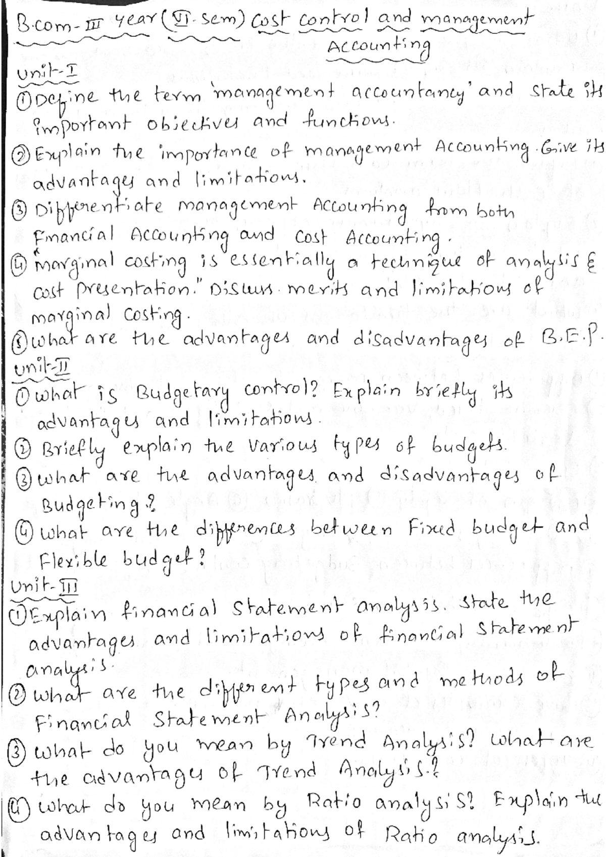 Cost Control & Management Accounting: Key Questions and Insights - Studocu