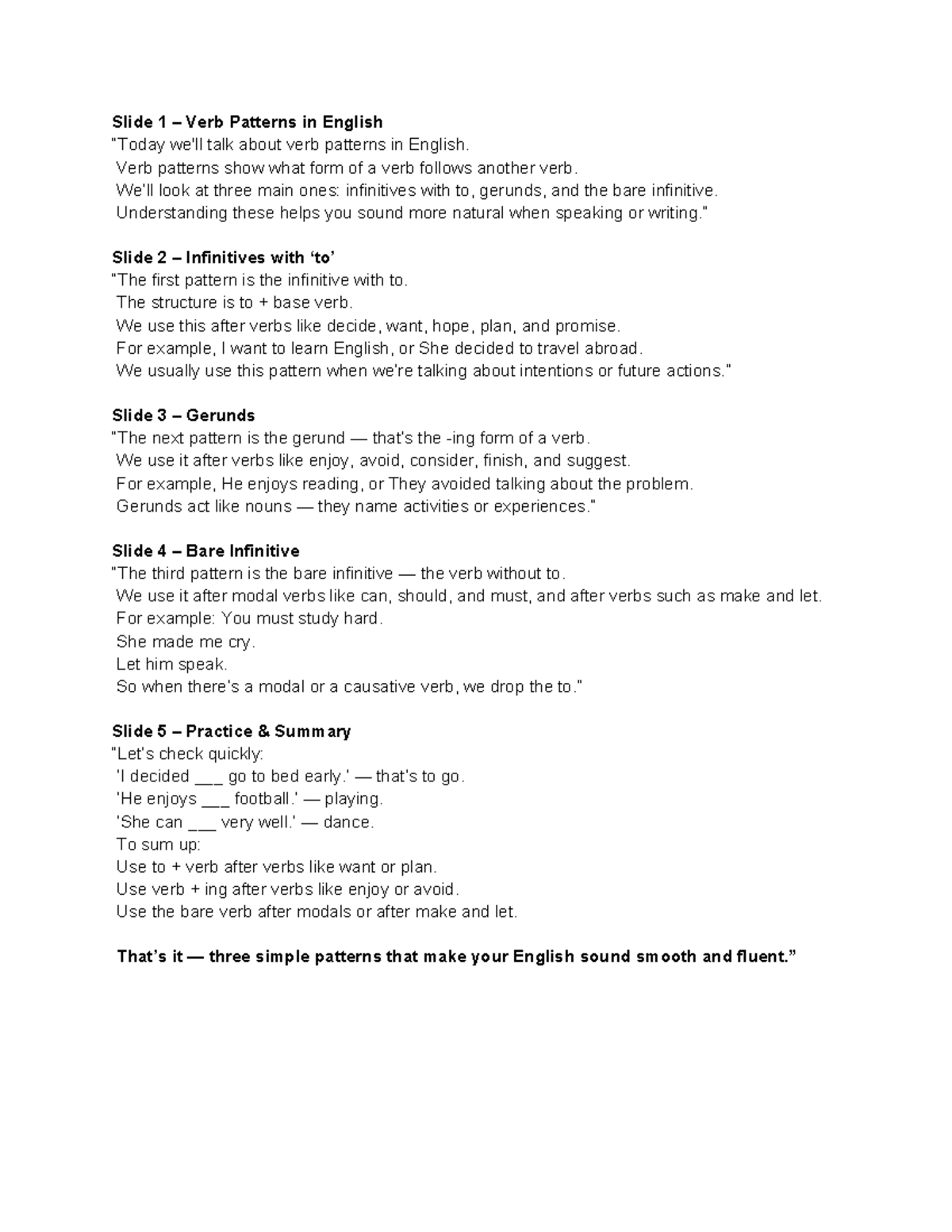 Verb Patterns in English: Infinitives, Gerunds, and Bare Infinitives ...