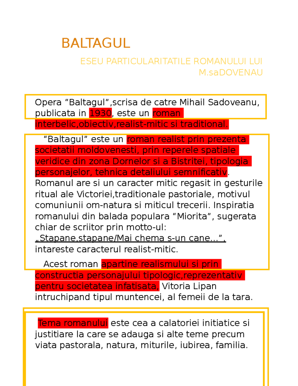 Eseu analiza roman "Baltagul" de Mihail Sadoveanu (LT 101) - Studocu