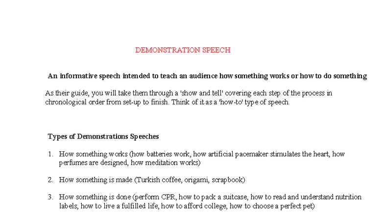 DEMO 101: Effective Demonstration Speech Techniques and Tips - Studocu