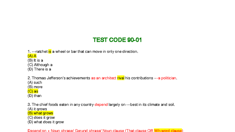 Grammar - 90-01 90-05 - Practice Test Solutions - Studocu