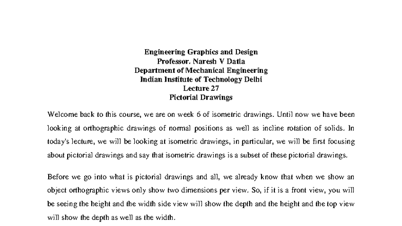 Lec27 - Pictorial Drawings in Engineering Graphics (ME 101) - Studocu