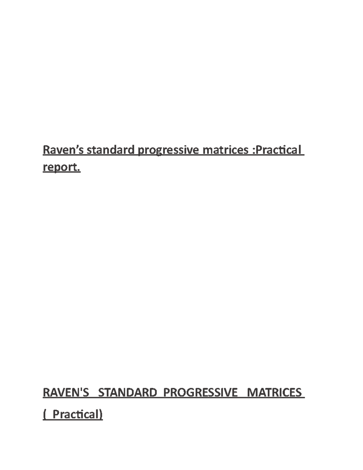 RSPM Practical Report: Measuring Intellectual Capacity with Raven’s ...