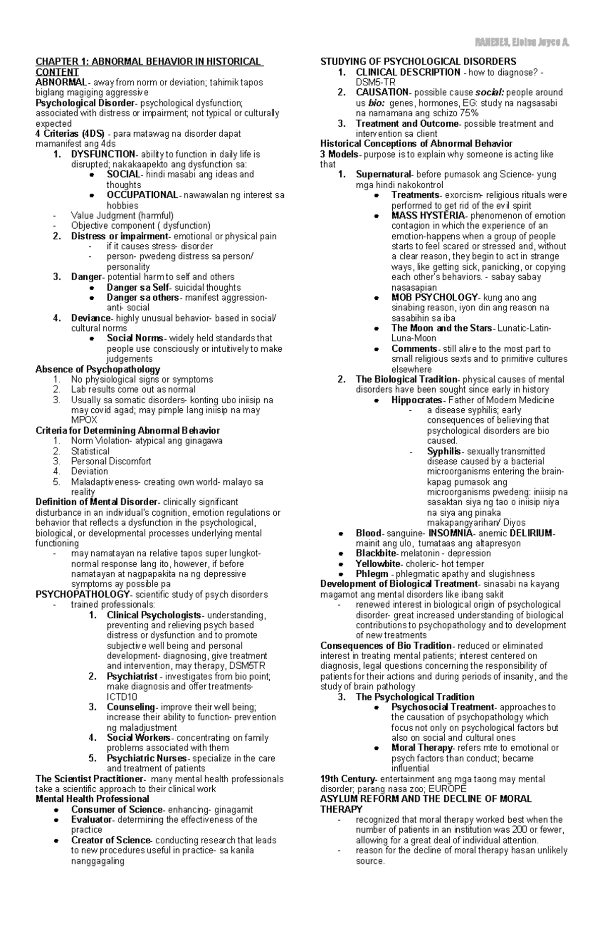 AB Psych- Final Exam Reviewer: Abnormal Behavior and Psychopathology ...
