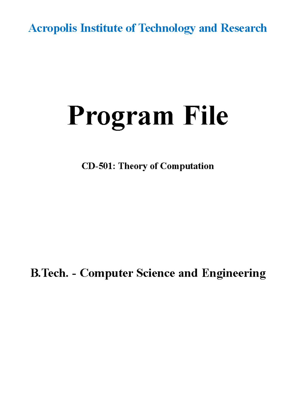 CD-501 Practical File: Theory of Computation Programming Experiments - Studocu