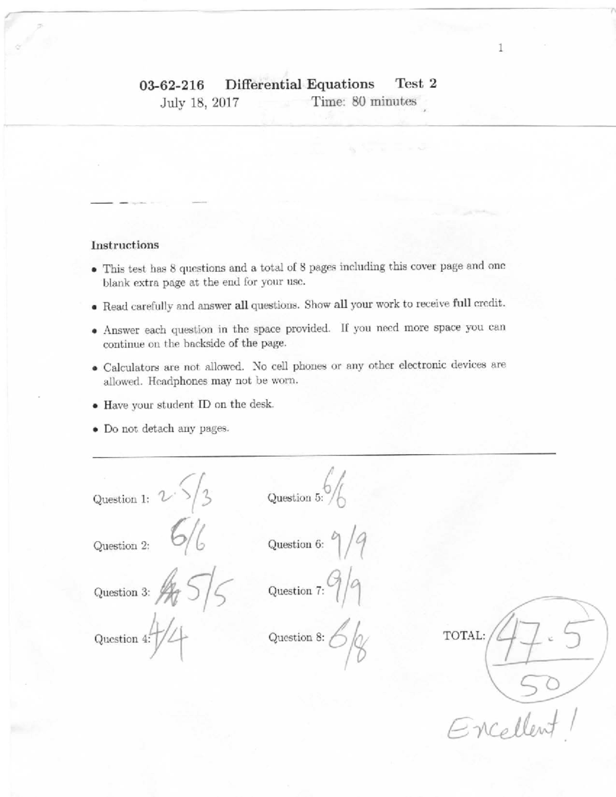 62-216 S2017 Differential Equations Test 2 Review Notes - Studocu
