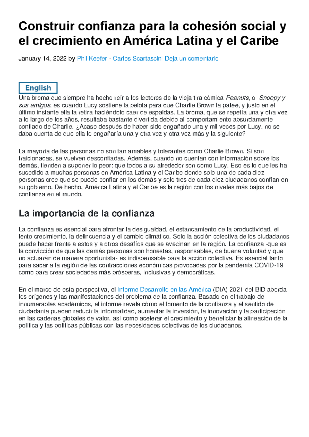 Construir Confianza para la Cohesión Social y Crecimiento en ALC - Studocu