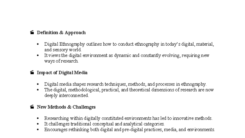 Digital Ethnography: Rethinking Methods & Concepts in Research - Studocu