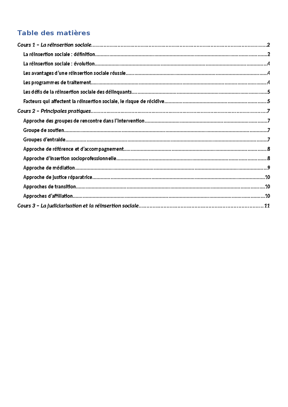 Cours 1-3 : La Réinsertion Sociale et ses Pratiques - Notes de Cours ...