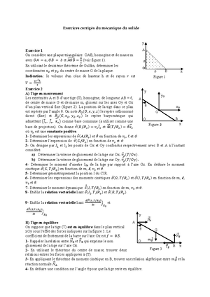Exercices corrigés du mécanique du solide série 3 - TD N° 3 Mécanique II SMP- S 3 Exercice I Un ...