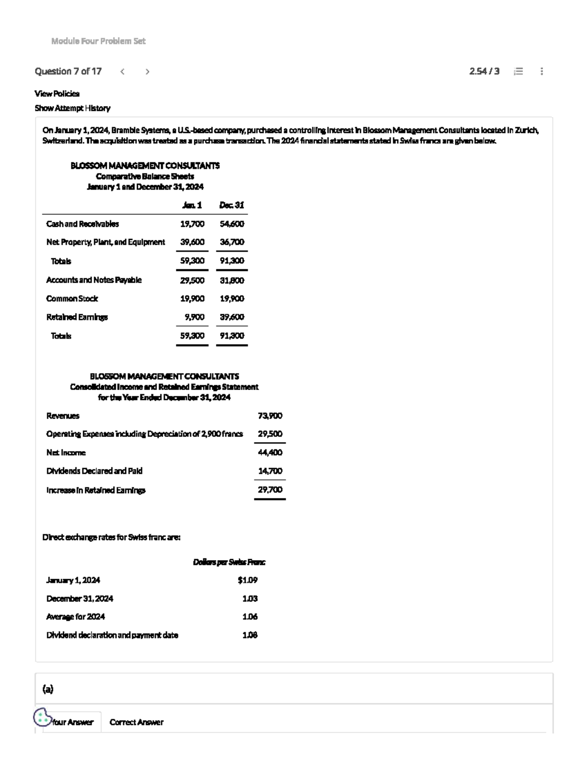 ACC 405 - Module 4 Problem Set Q7: Translation of Financial Statements ...