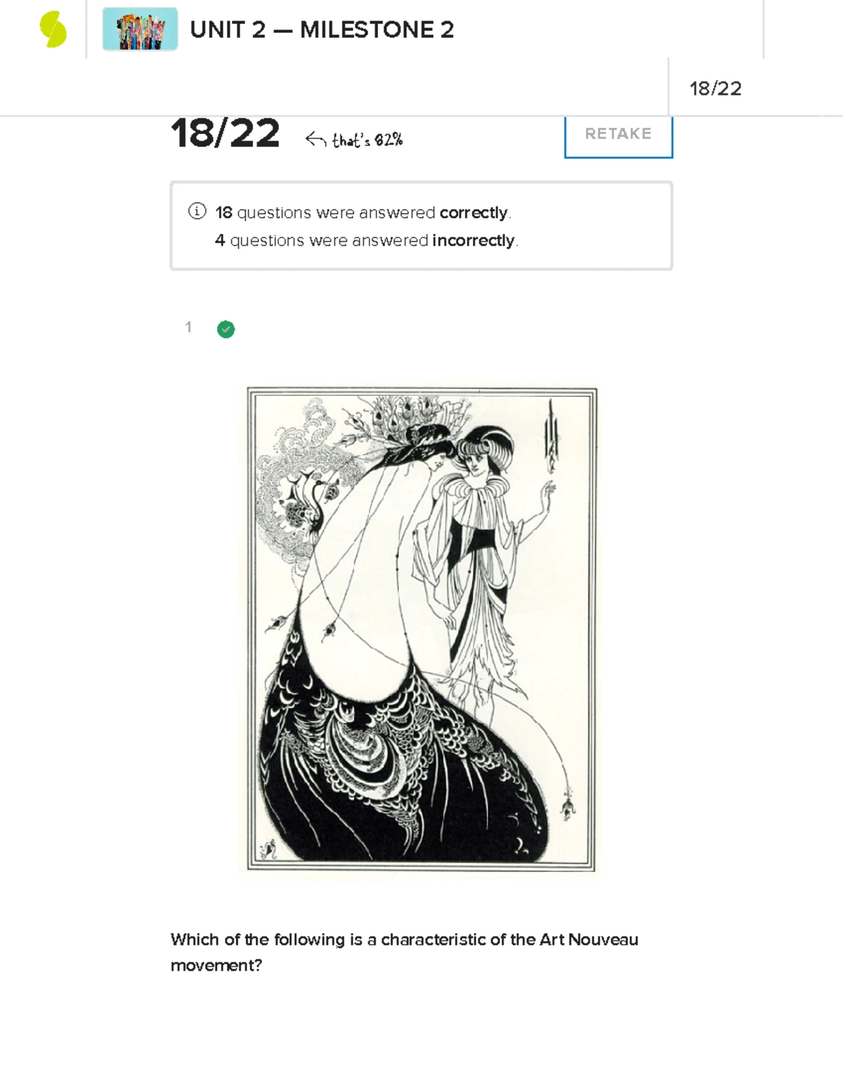 ART History 11 UNIT 3 Milestone 3 - 22/25 that's 88% RETAKE 22 ...