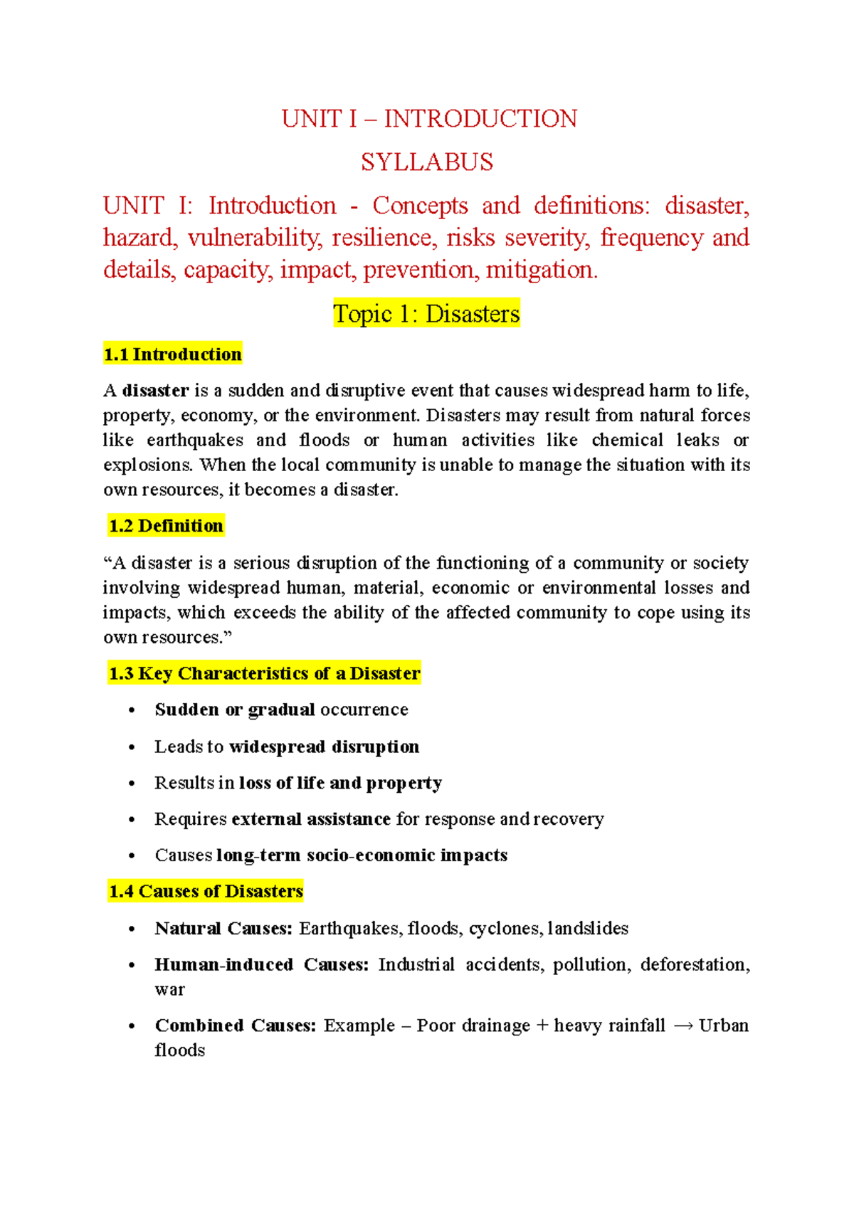 DMM U-1: Introduction to Disaster Management Concepts and Definitions ...