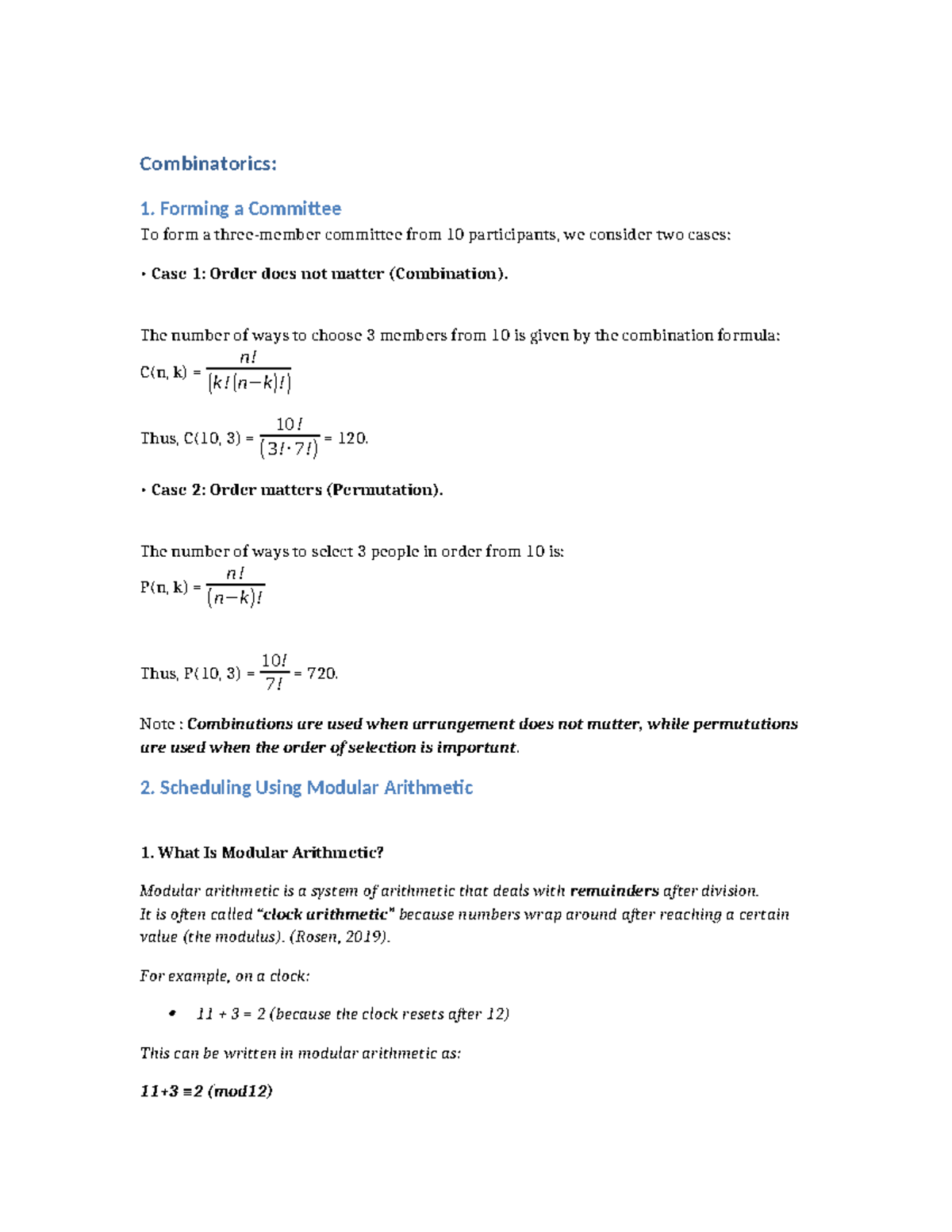 Math 1302 Assignment: Combinatorics & Modular Arithmetic - Studocu