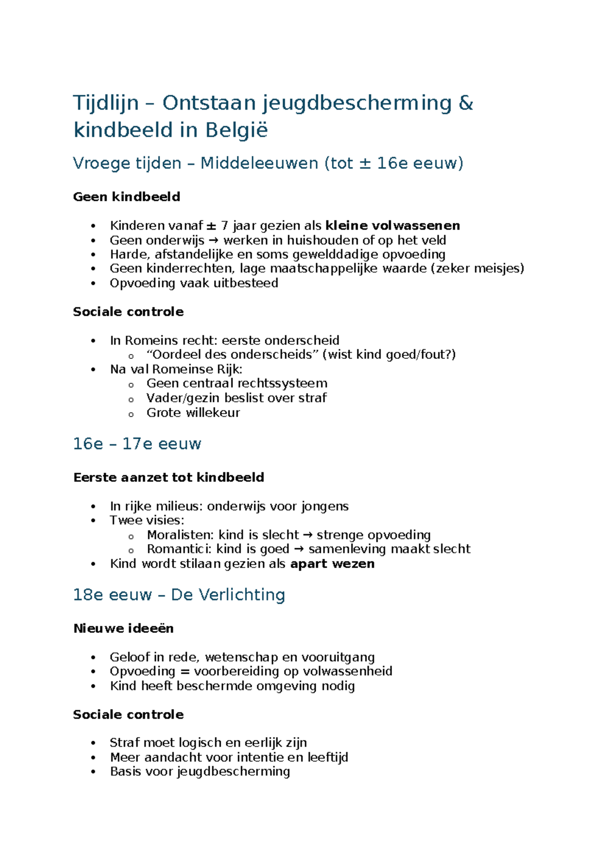 Tijdlijn van de Ontwikkeling van Jeugdbescherming in België - Studocu