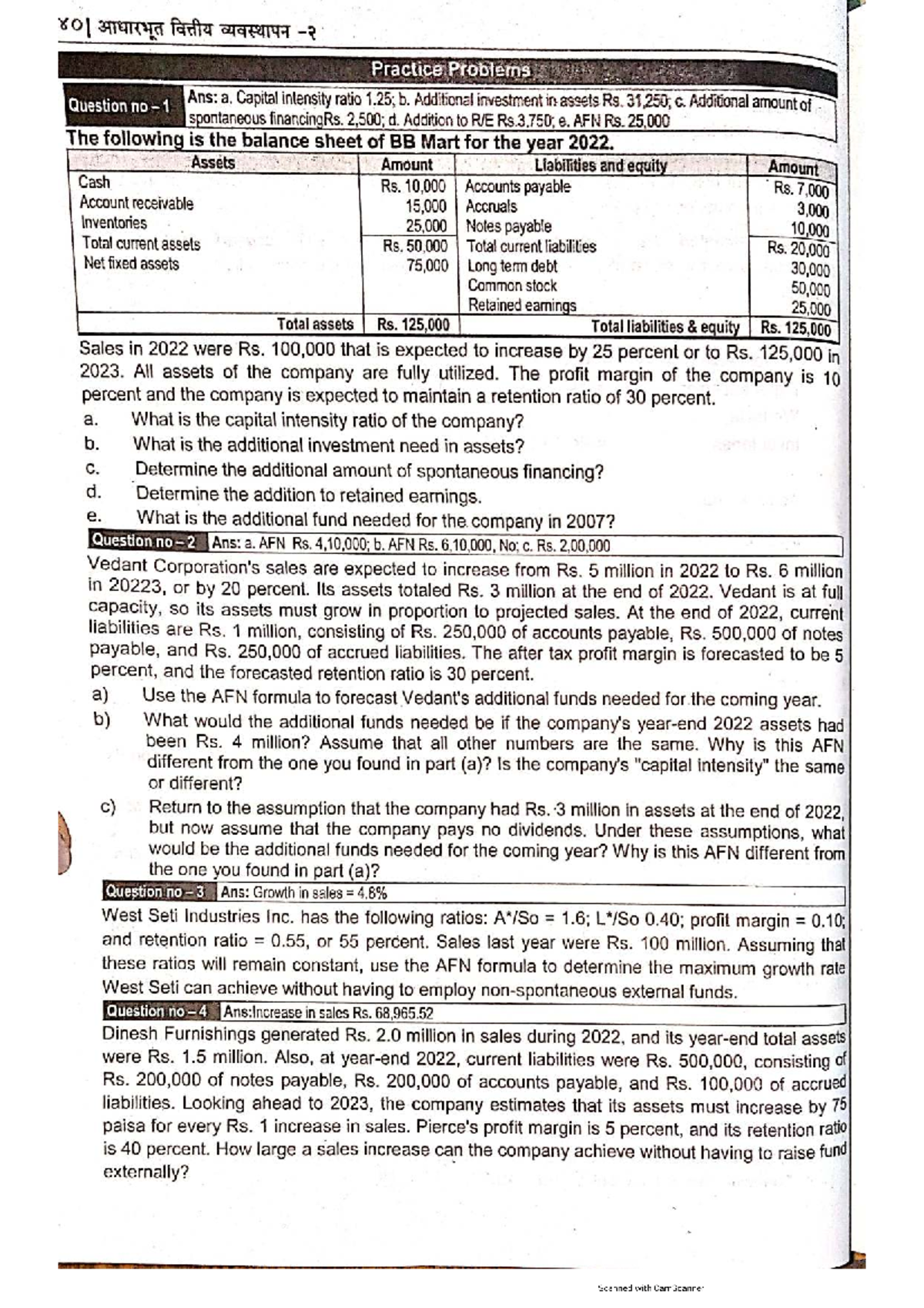 BBA Program Practice Problems: AFN Calculations and Financial Analysis ...