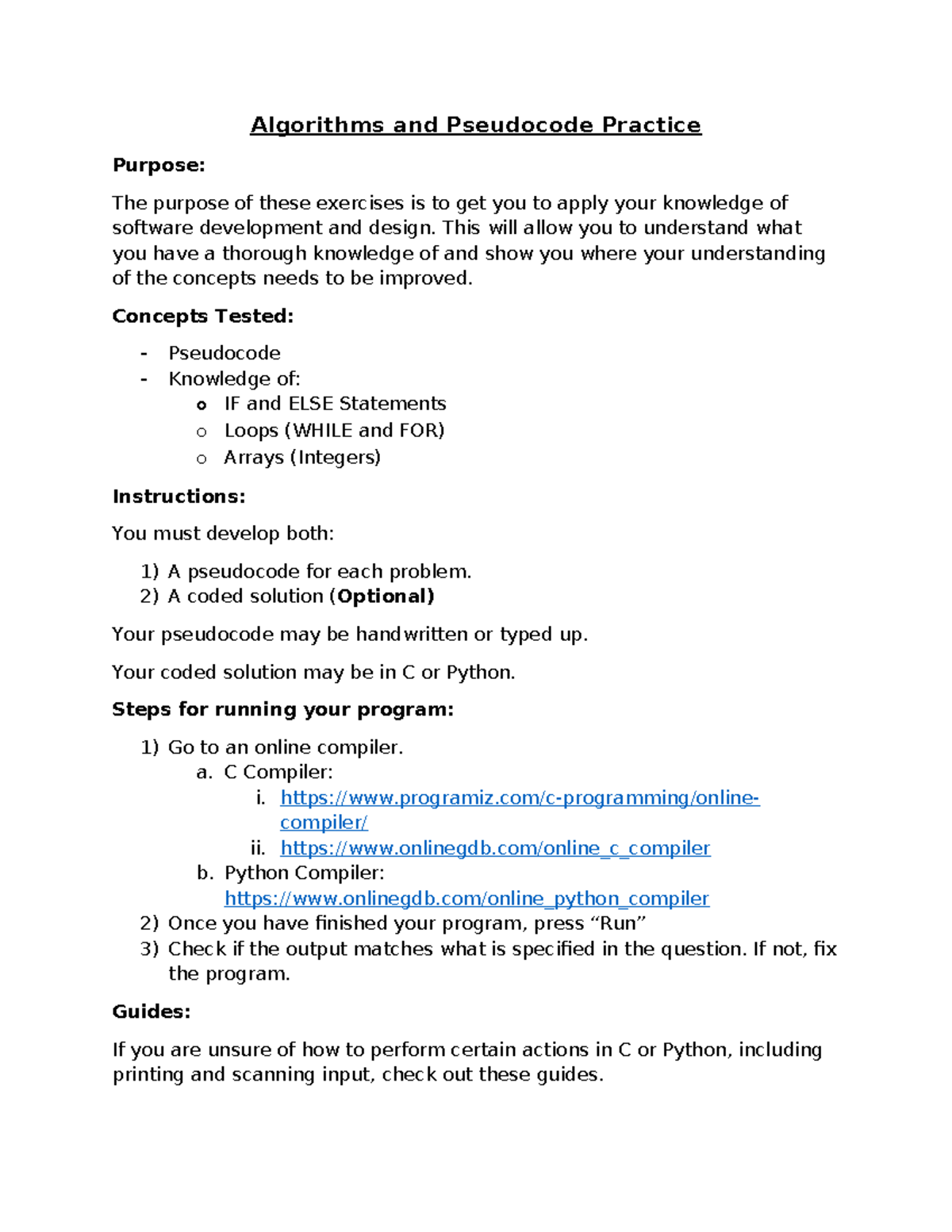 Algorithms Exercises - hi hi - Algorithms and Pseudocode Practice ...