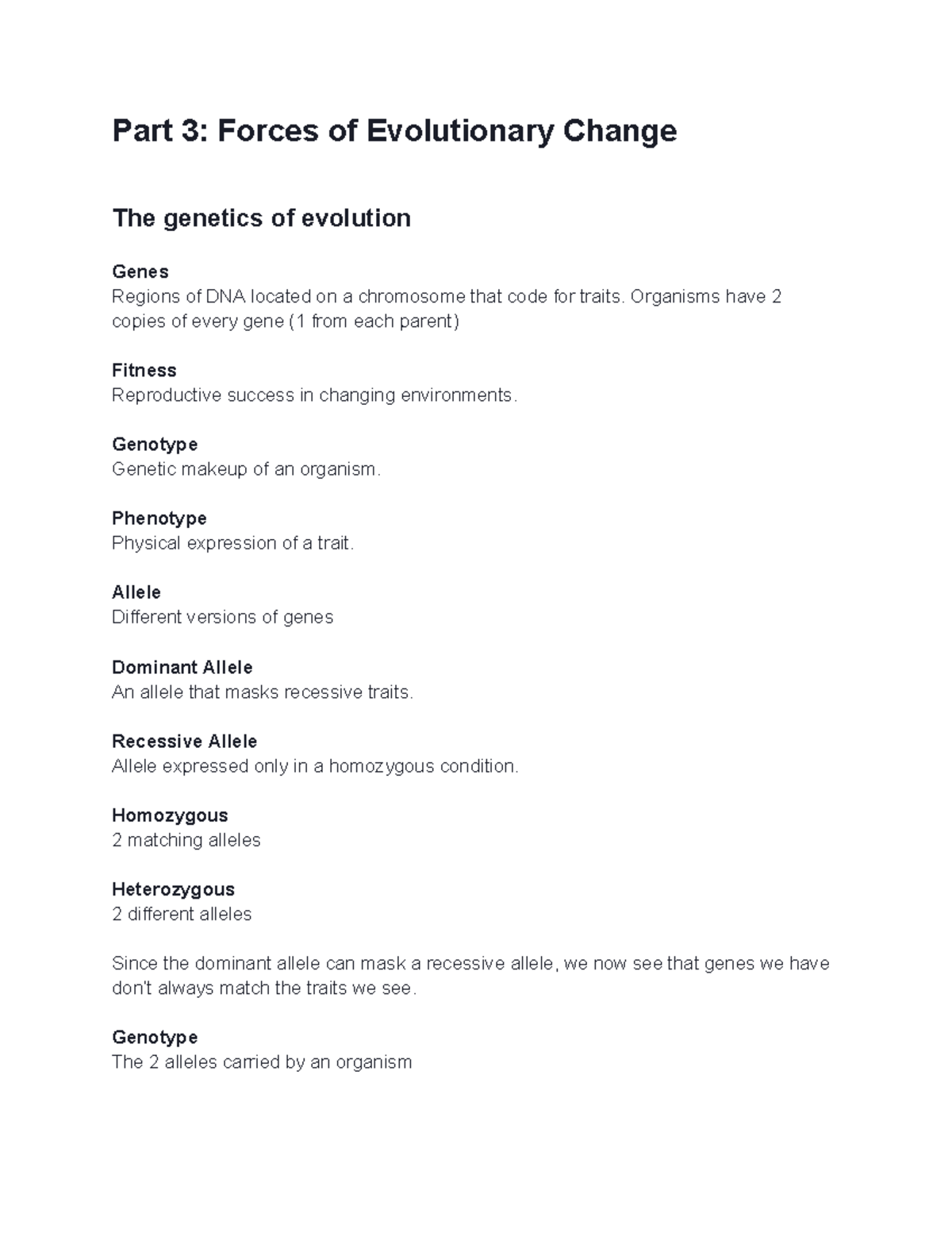 Chapter 2: Evolutionary Forces and Genetic Mechanisms Notes - Studocu