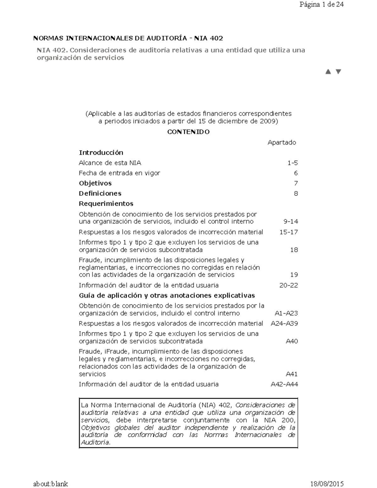 NIA 402. Consideraciones de auditoría relativas a una entidad que ...