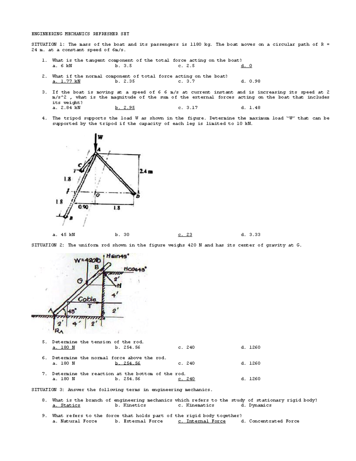 Engineering Mechanics Final Exam Refresher Set: Key Problems and Solutions - Studocu