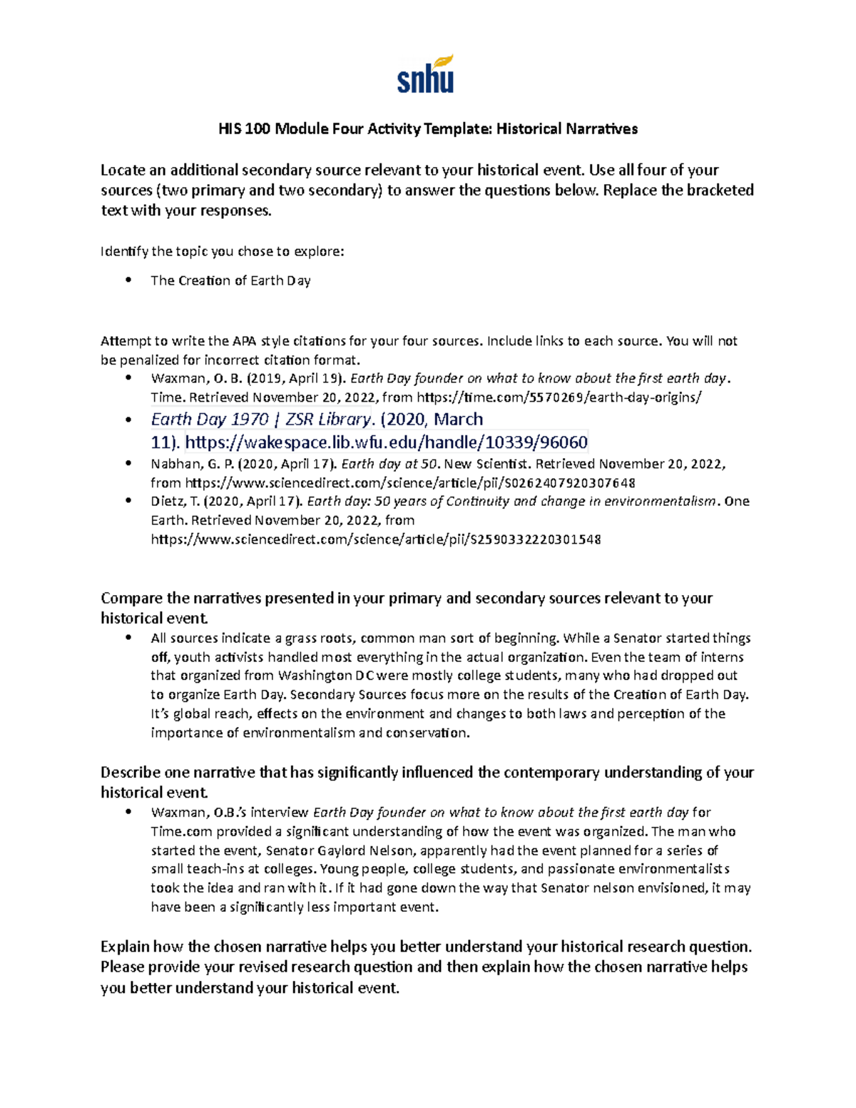 Complete HIS 100 Module Four Activity Narratives Template - HIS 100 ...