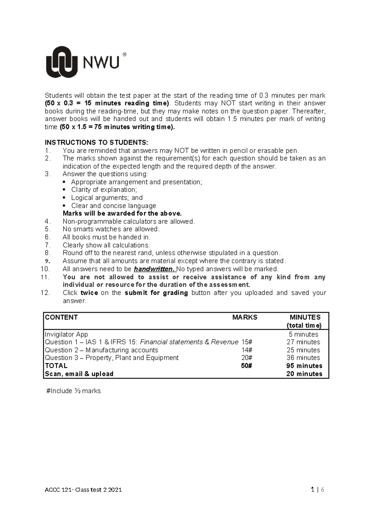 ACCC 112 2022 Class Test 2 Instructions and Questions Breakdown - Studocu