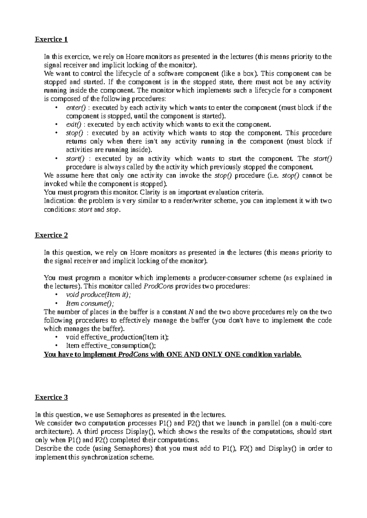 Exercises on Synchronization (CS101) - Hoare Monitors & Semaphores ...