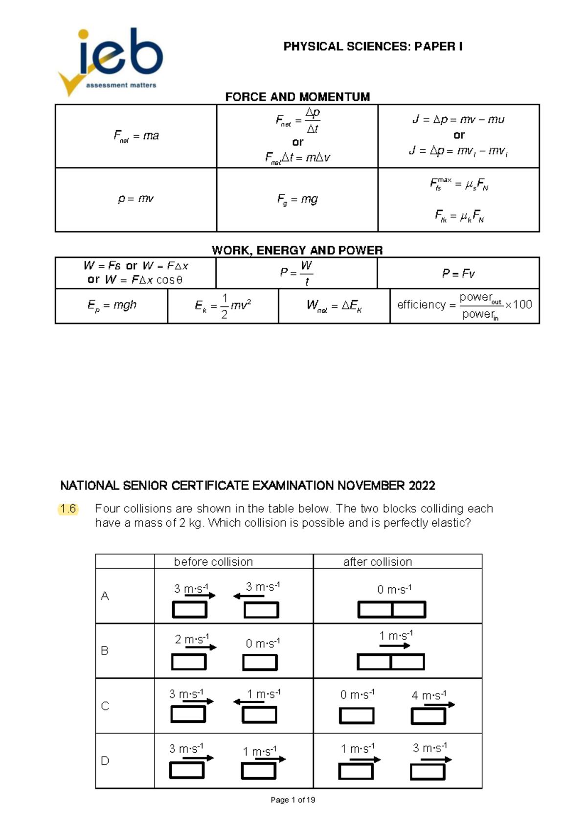 Physical Sciences P1: Force, Momentum, Work, Energy & Power Notes - Studocu