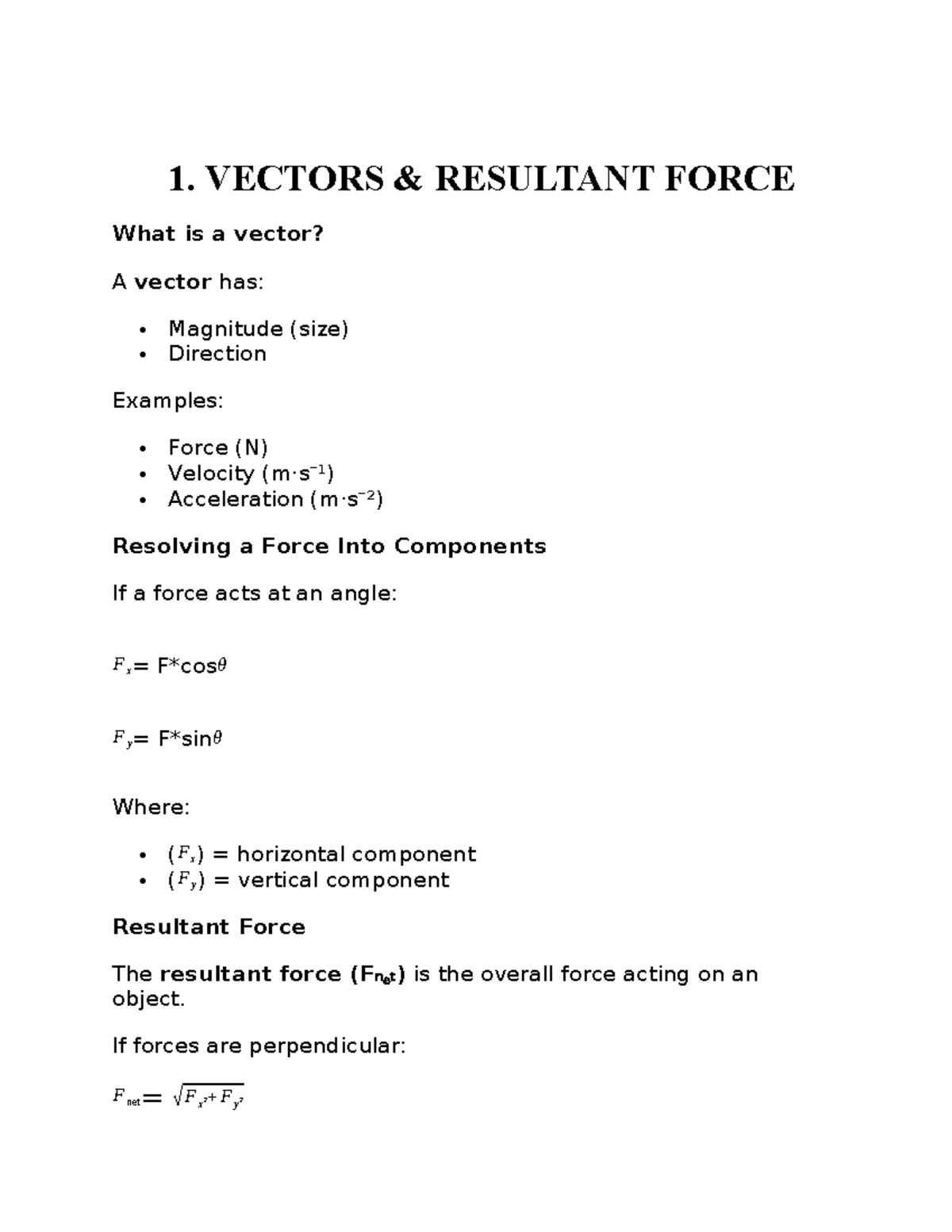 Vectors and Forces: Summary of Key Concepts in Physics - Studocu