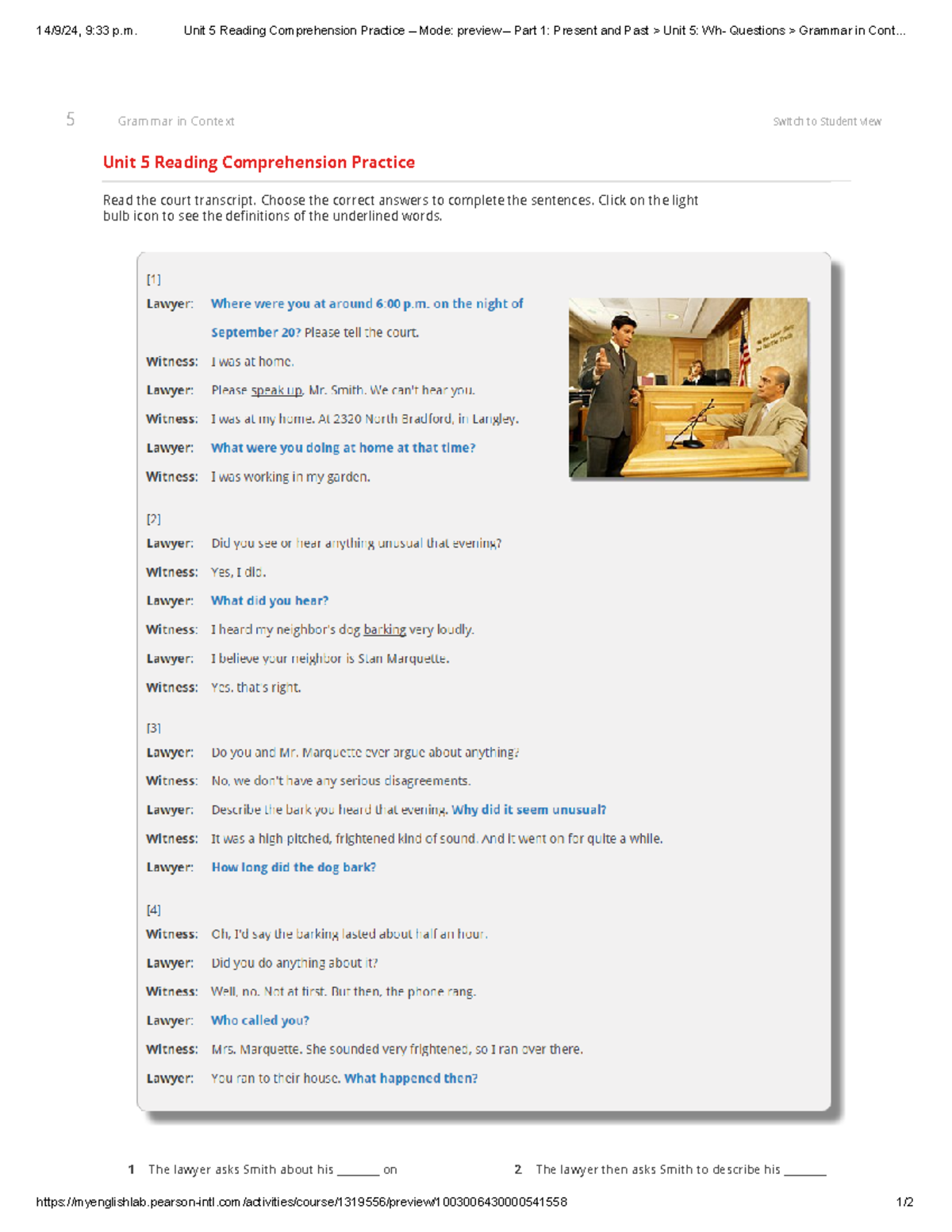 Unit 5 Reading Comprehension Practice - 5 Grammar in Context Switch to ...