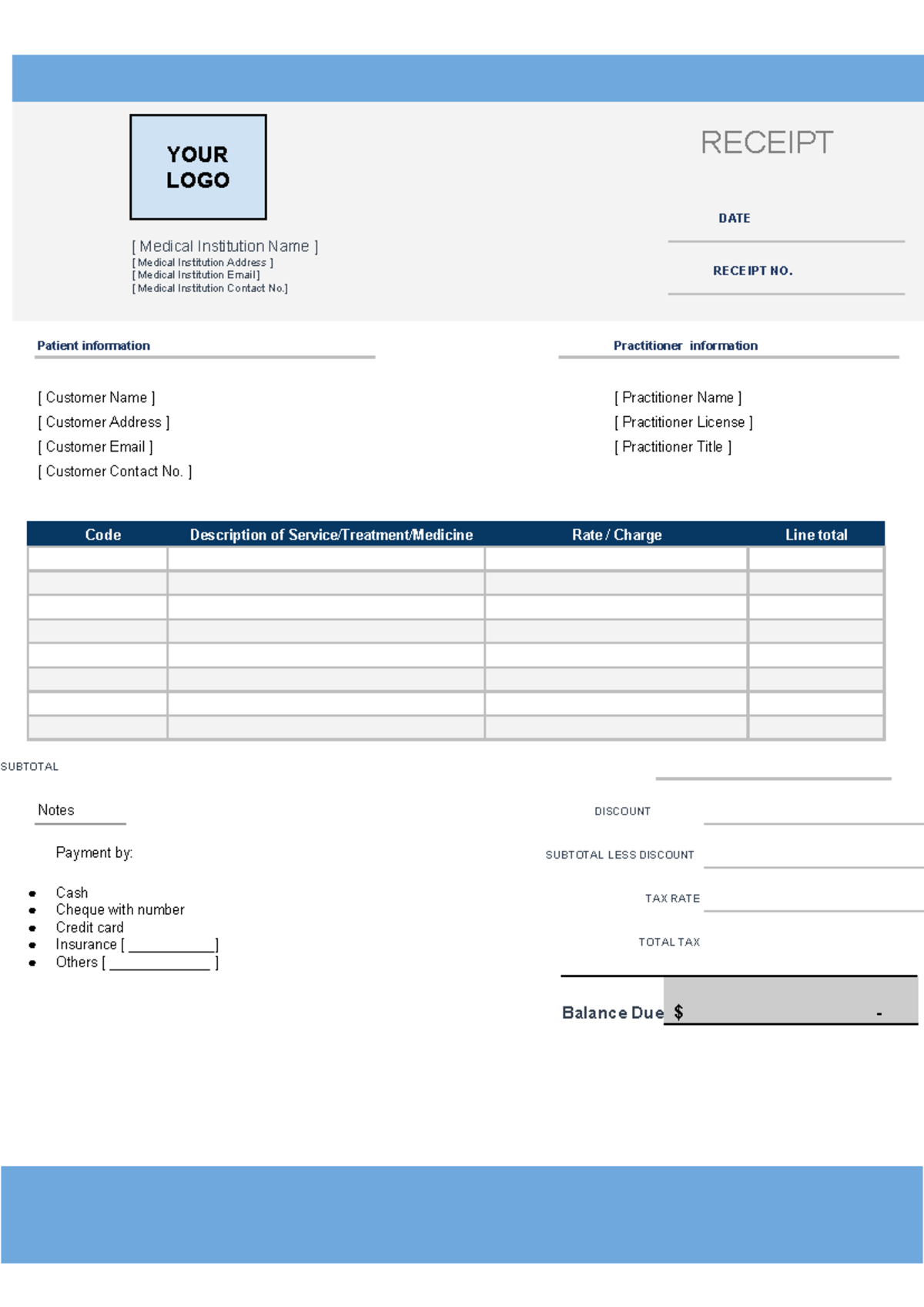 Medical Receipt Template Style 1 Word - Patient information ...