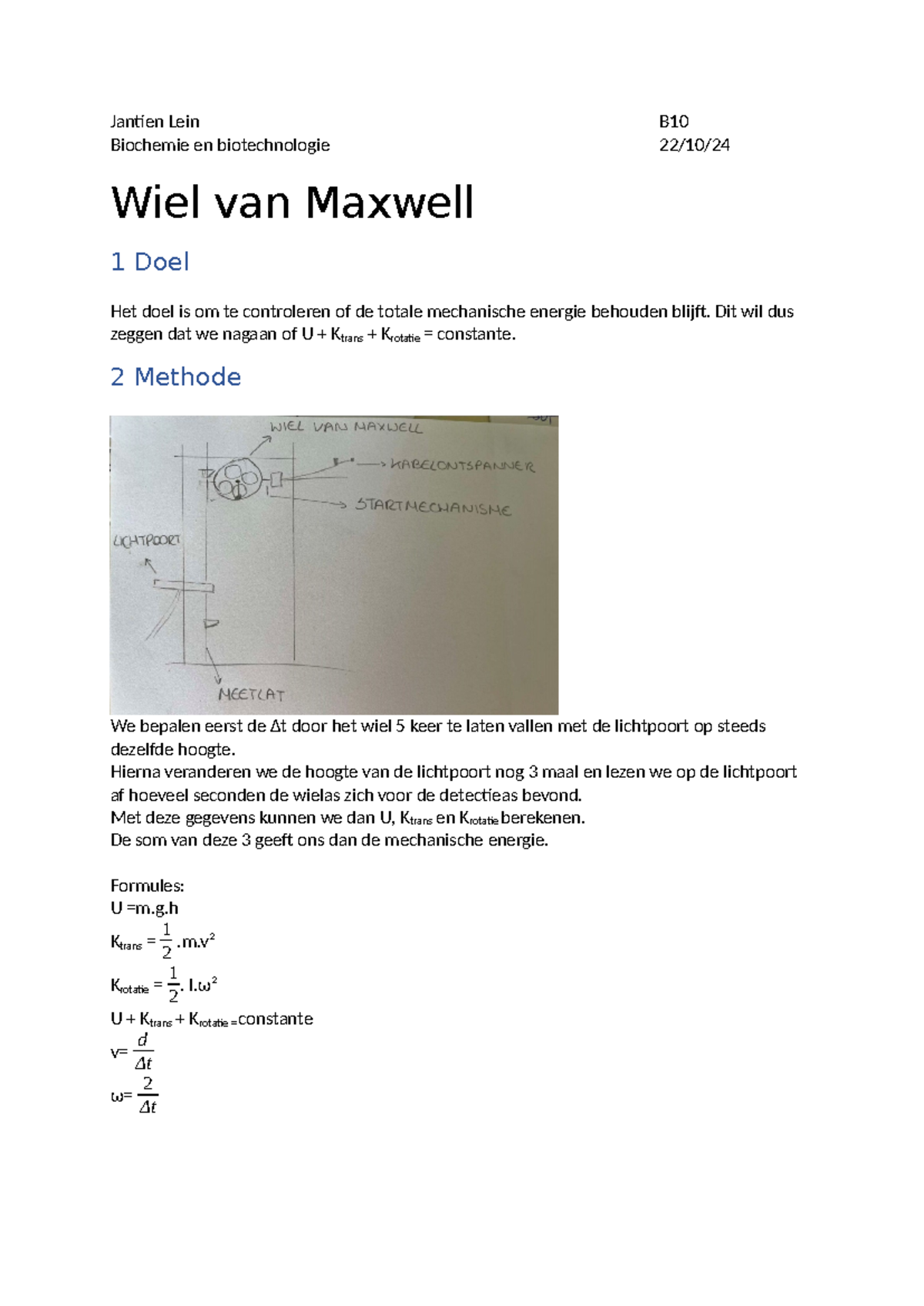 Practicum Verslag: Berekening van Mechanische Energie met Wiel van ...