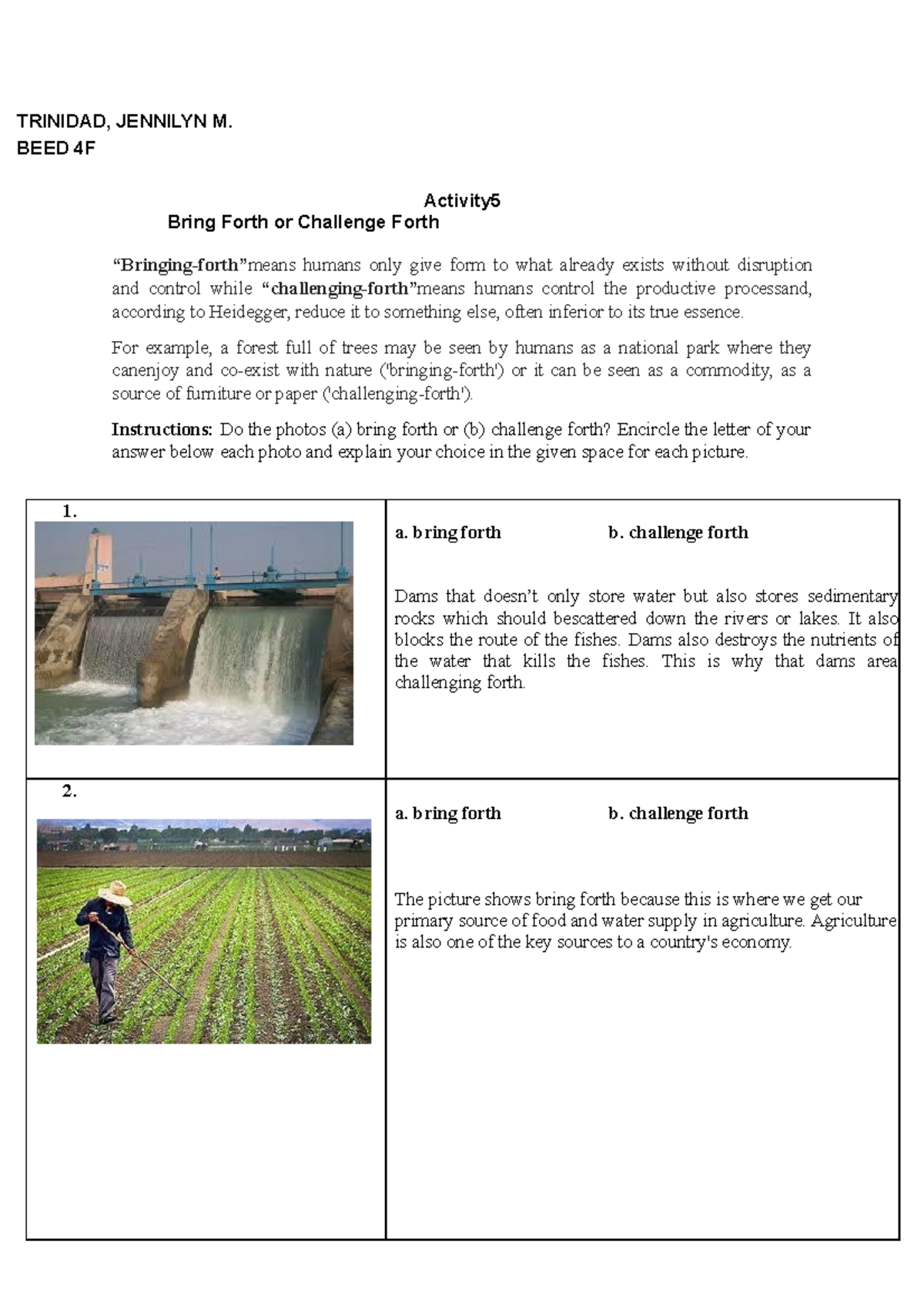 Activity 5- Bring Forth and Challenge Forth - TRINIDAD, JENNILYN M. BEED 4F Activity Bring Forth ...