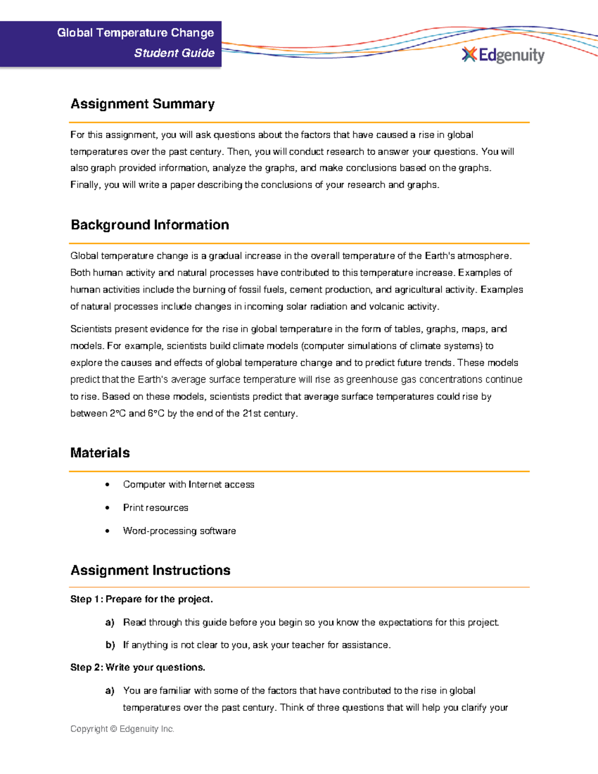 Global Temperature Change: Student Guide Assignment Summary - Studocu