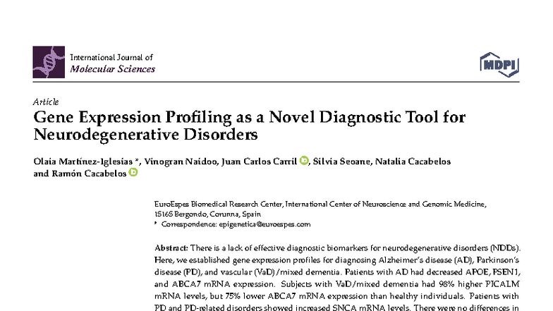 Gene Expression Profiling for NDDs: A Diagnostic Approach (BIO 101 ...