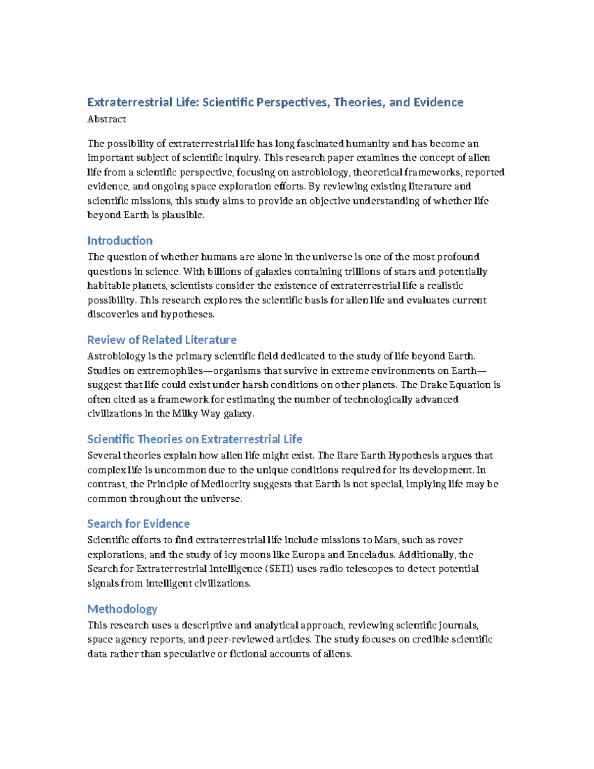 Research on Extraterrestrial Life: Scientific Insights and Theories ...