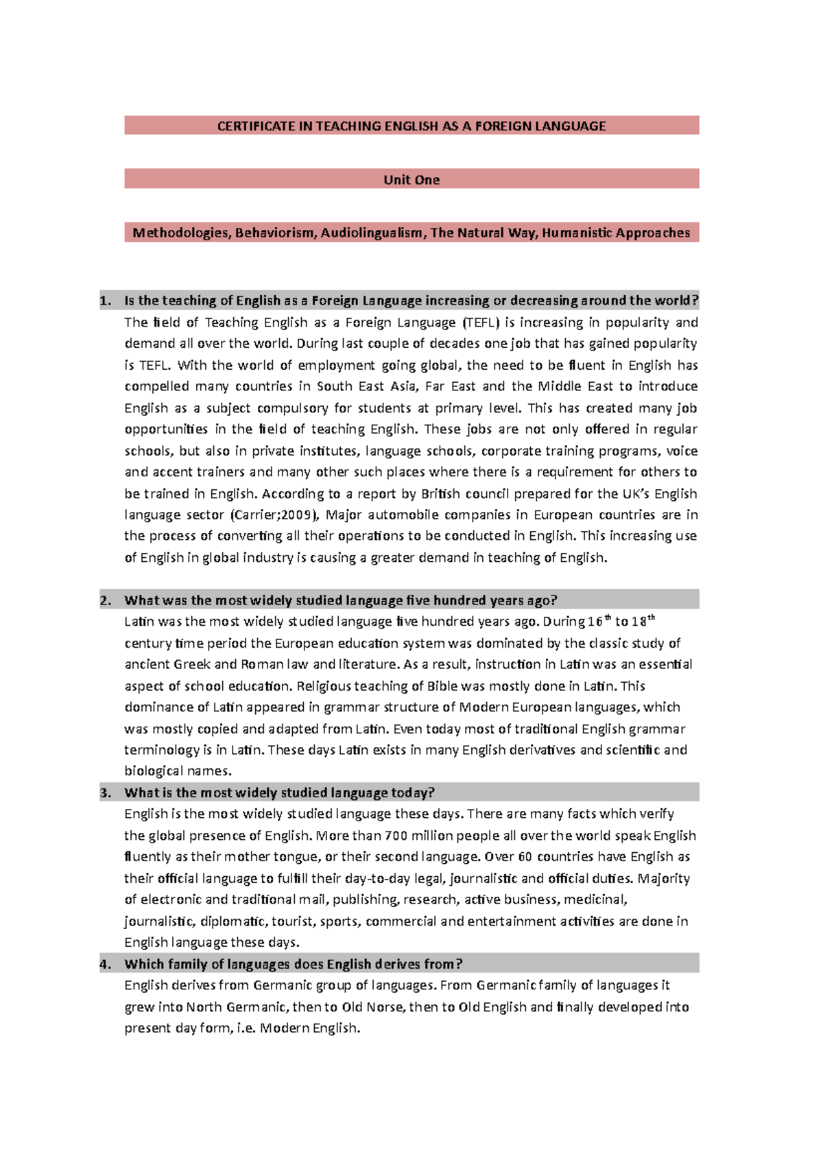 120-TEFL Cert Course: Unit-by-Unit Answers (Units 1-12) - Studocu