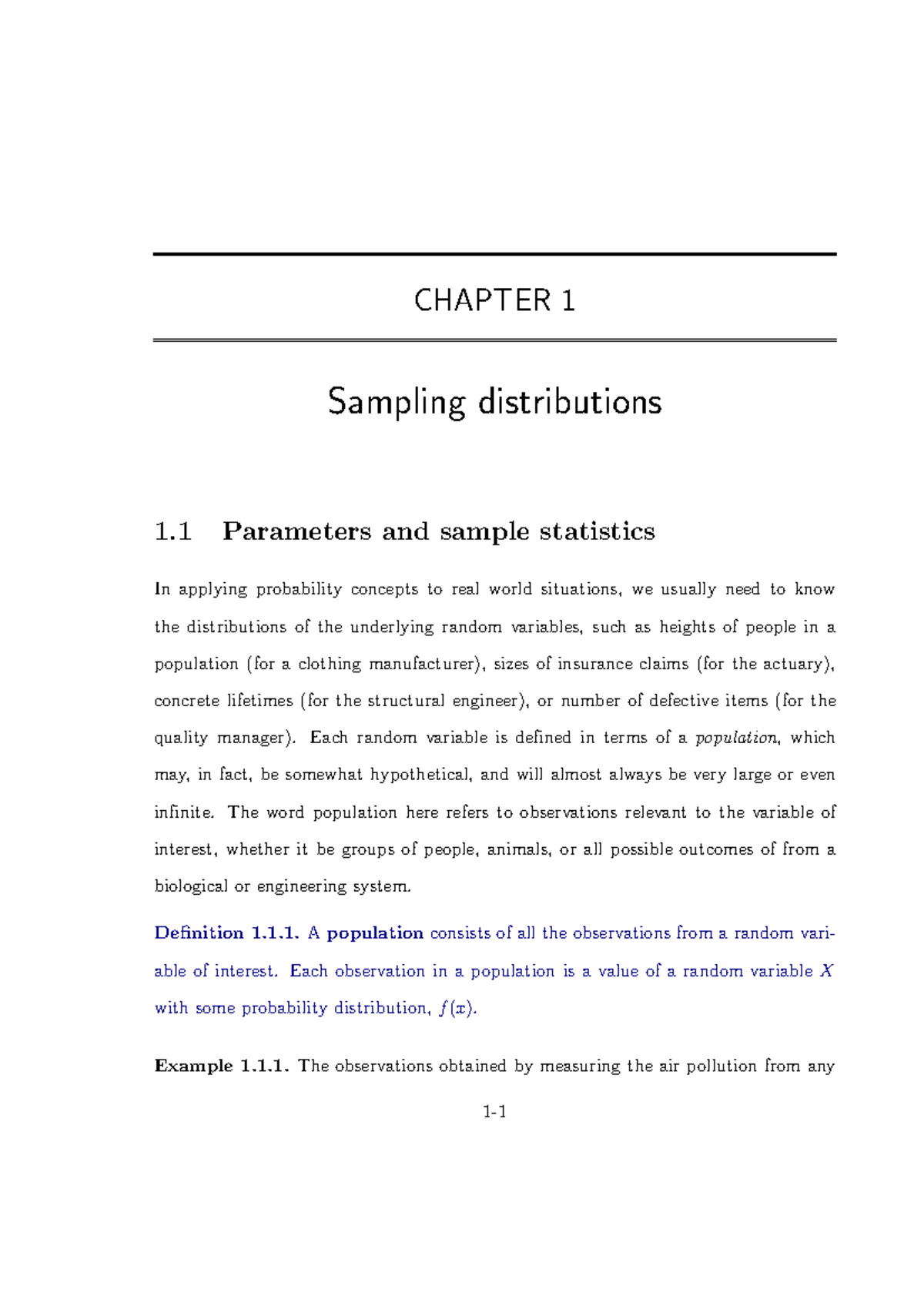 Chap1Sampling Distributions - CHAPTER 1 Sampling distributions 1 Parameters and sample ...