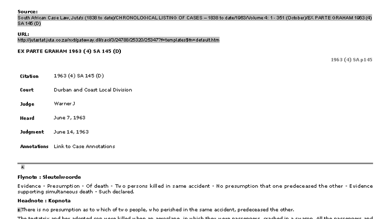 EX Parte Graham 1963 (4) SA 145 (D) - Source: South African Case Law ...