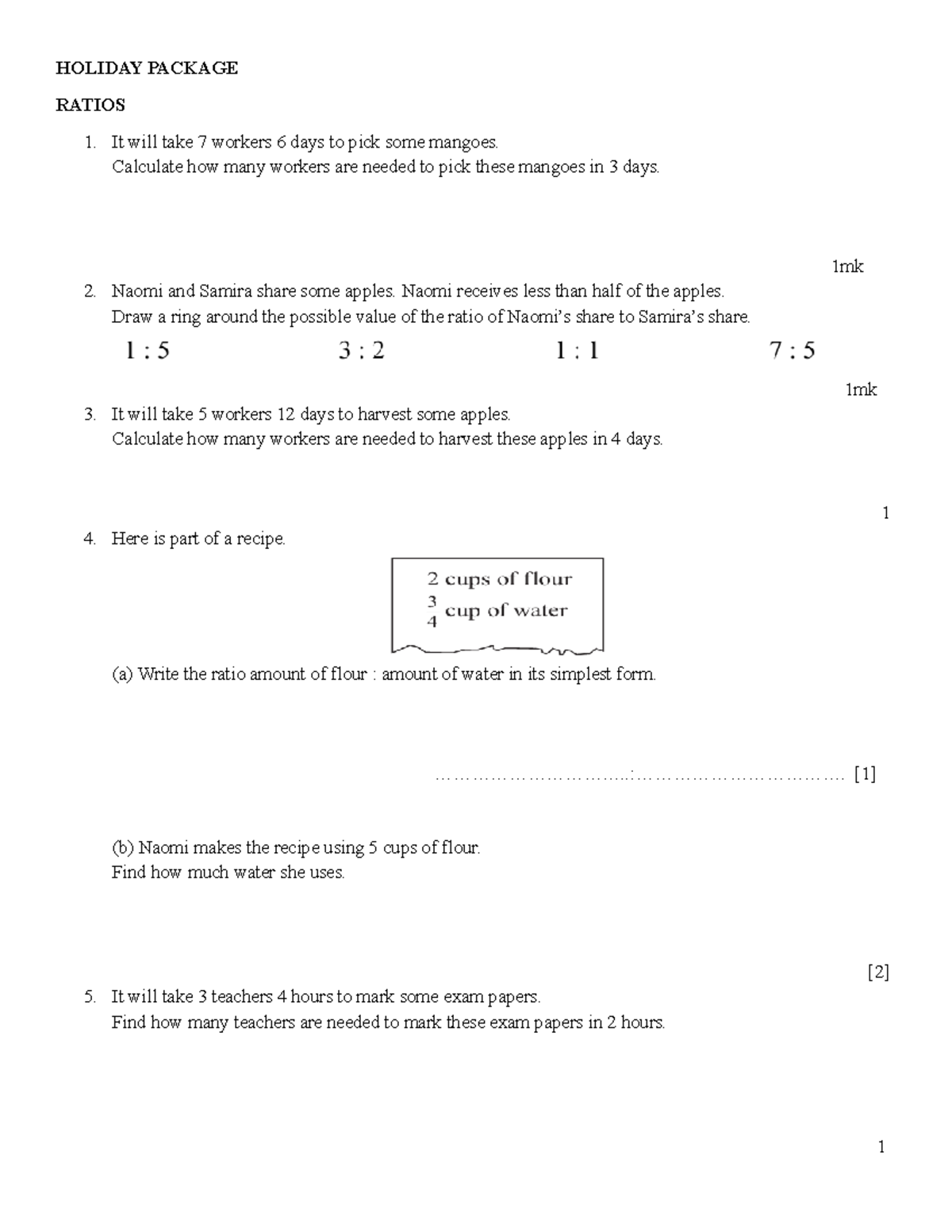 Holiday Package Ratios & Percentages: Math Problems & Solutions - Studocu