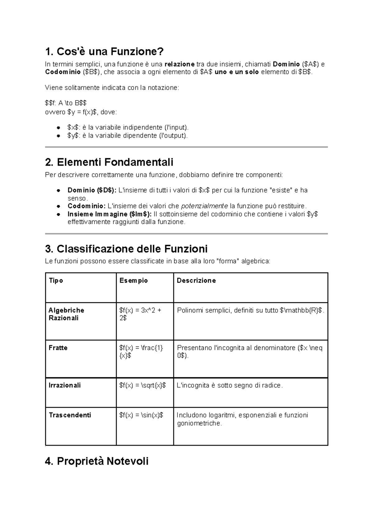 Funzioni: Riassunti di Matematica e Classificazione delle Funzioni ...